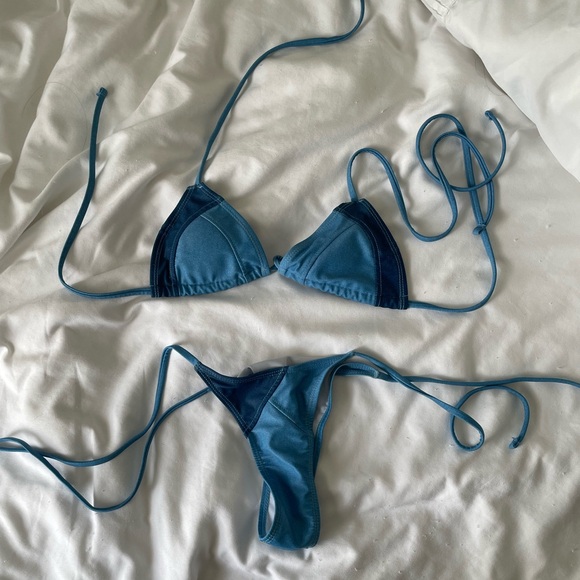 Urban Outfitters | Swim | 200s Blue Denim Triangle Bikini Set | Poshmark